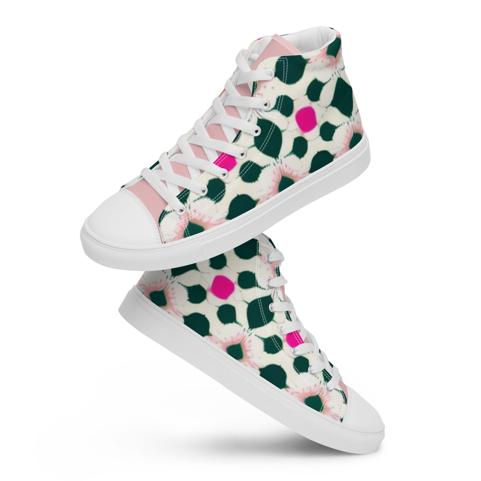 Women's Green and Pink Diamond Pattern High Top Sneakers, Two-toned ...