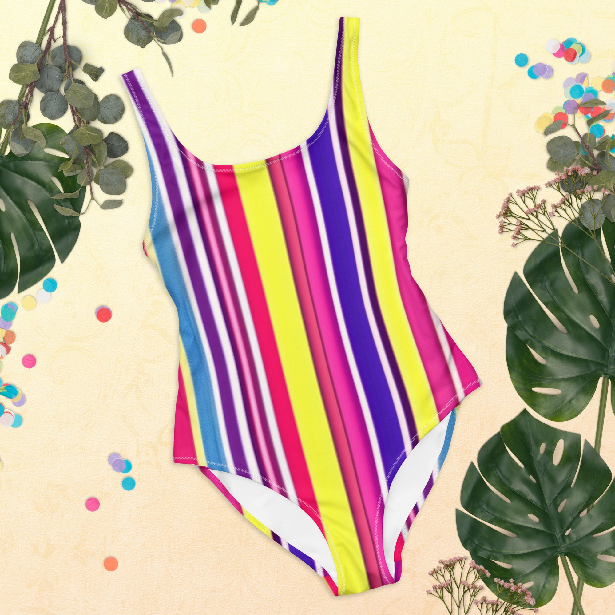 Classic Striped One-piece Swimsuit, Monokini Bathing Suit, Women's ...