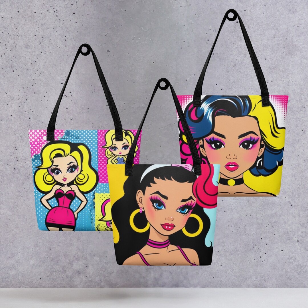 Retro Style Pop Art Tote Bag, Fashion Doll Print Canvas Bag, Shopping ...