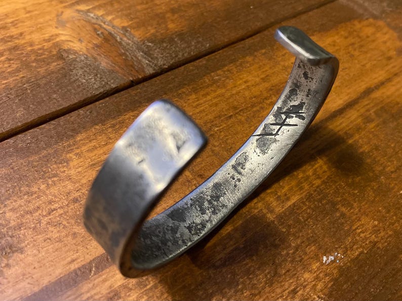 Hand‑forged Iron Cuff Bracelet – Blackened Steel Arm Ring, Blacksmith ...