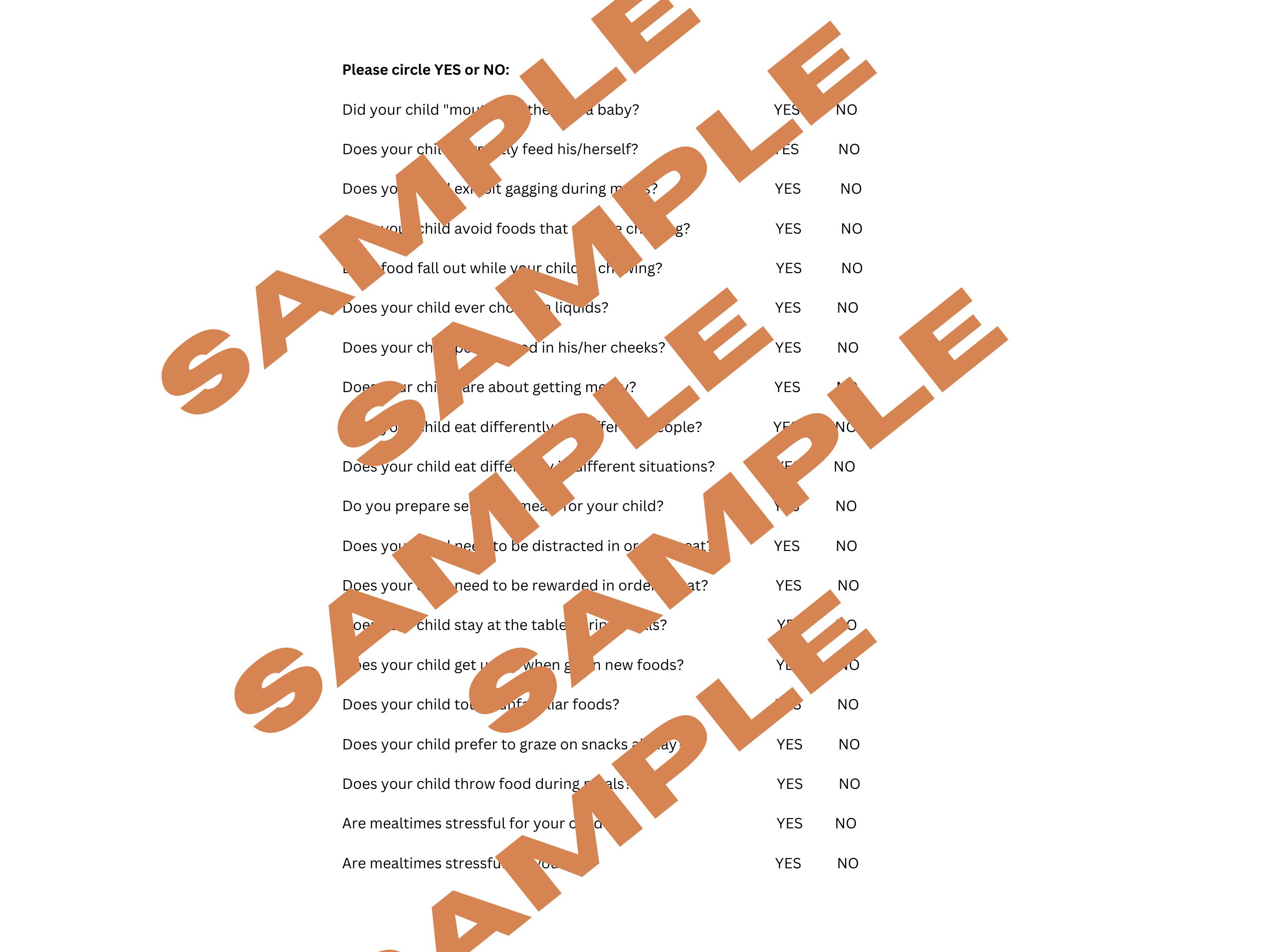 Feeding Therapy Parent Questionnaire - Etsy