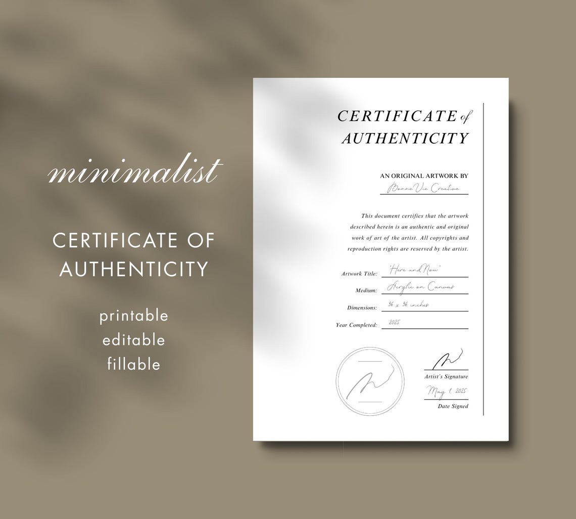 Certificate of Authenticity Template, Printable Editable Fillable COA ...
