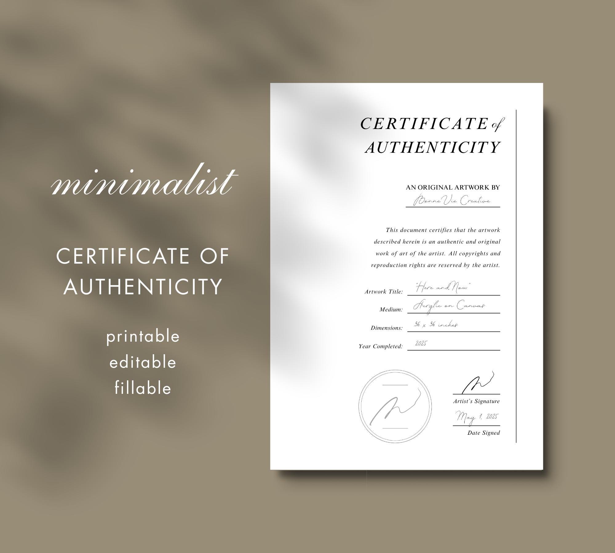 Certificate of Authenticity Template, Printable Editable Fillable COA ...