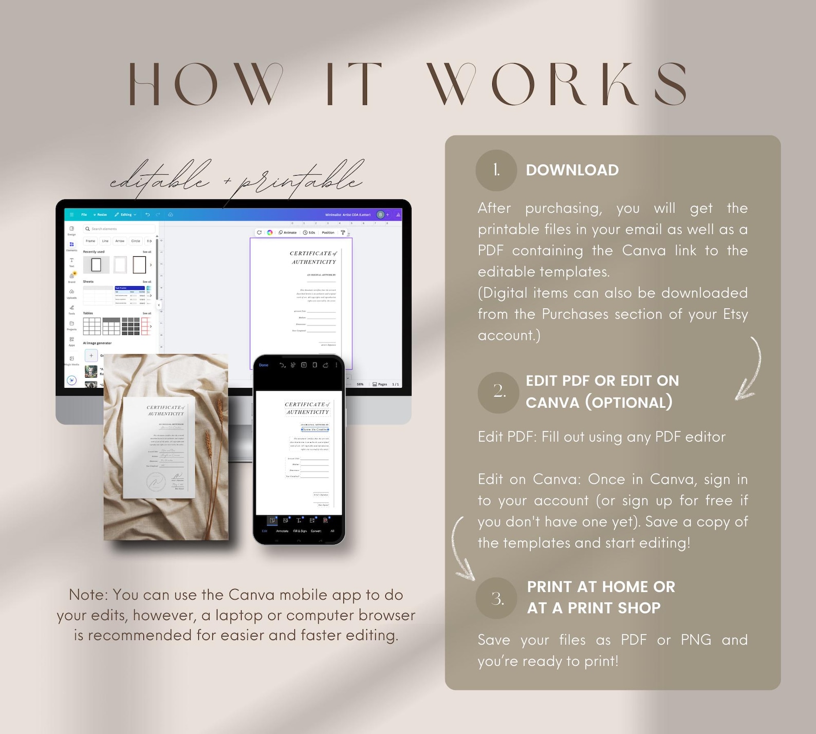 Certificate of Authenticity Template, Artist COA for Original Artworks ...