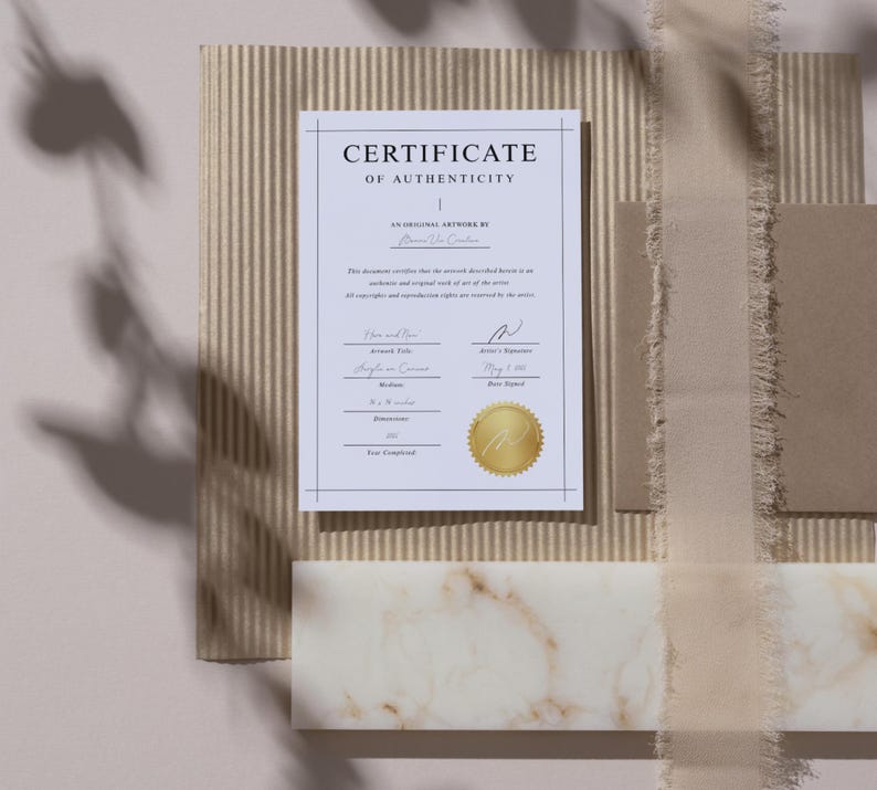 Certificate of Authenticity Template, Artist COA Template for Original ...