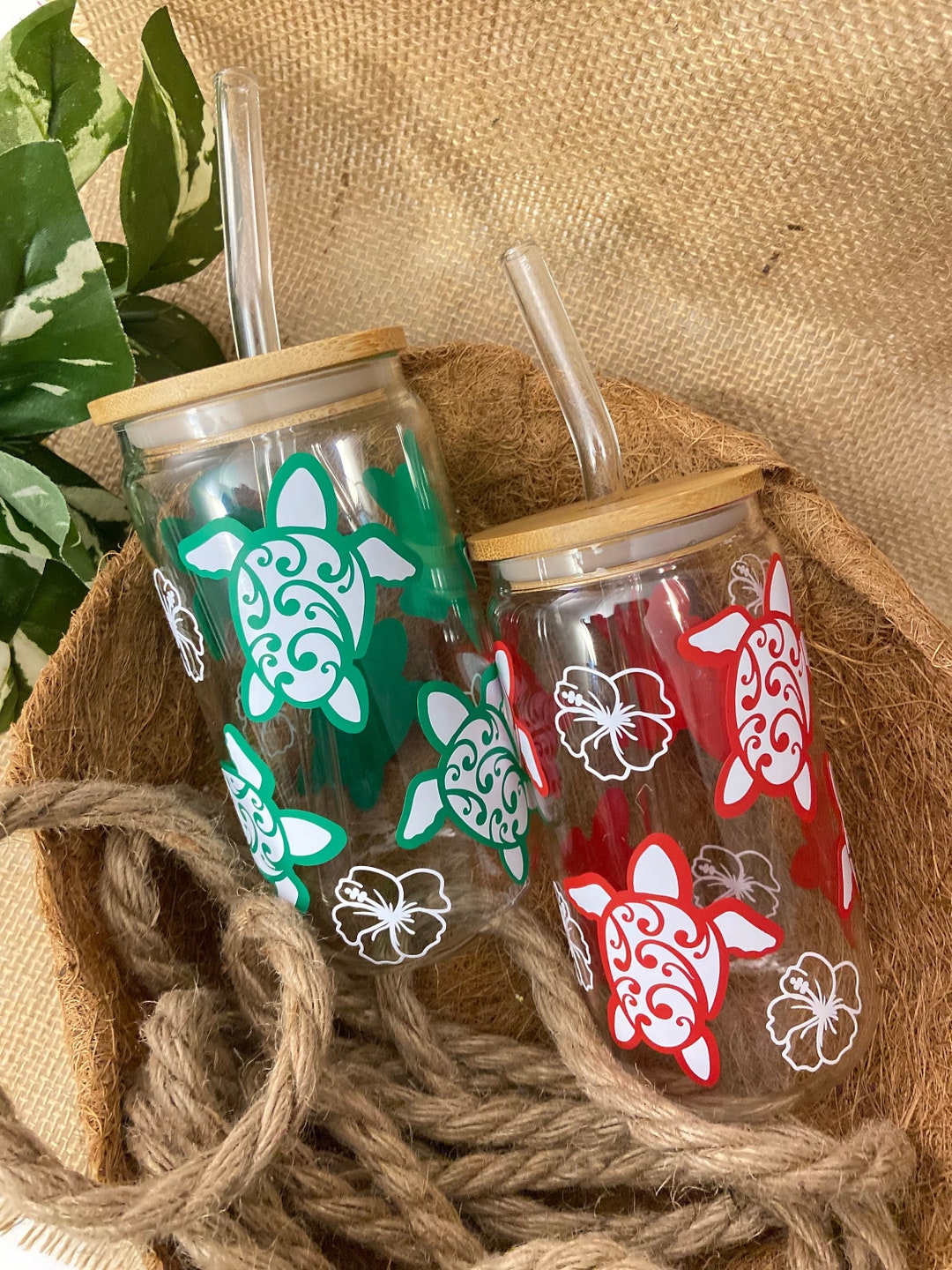 Turtle Iced Coffee Cup Hibicus Glass Boba Cup Turtle Glass Can Coffee ...