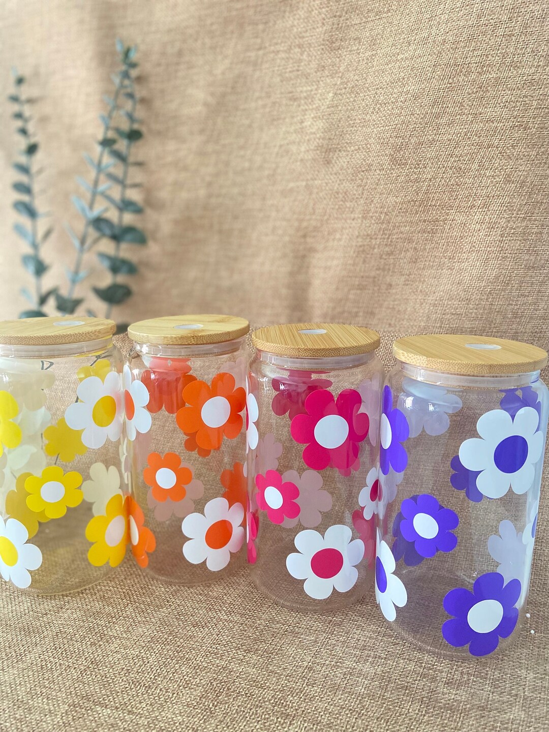 Bright Flower Glass Cup Iced Coffee Glass Retro Flower Glass Beer Can ...