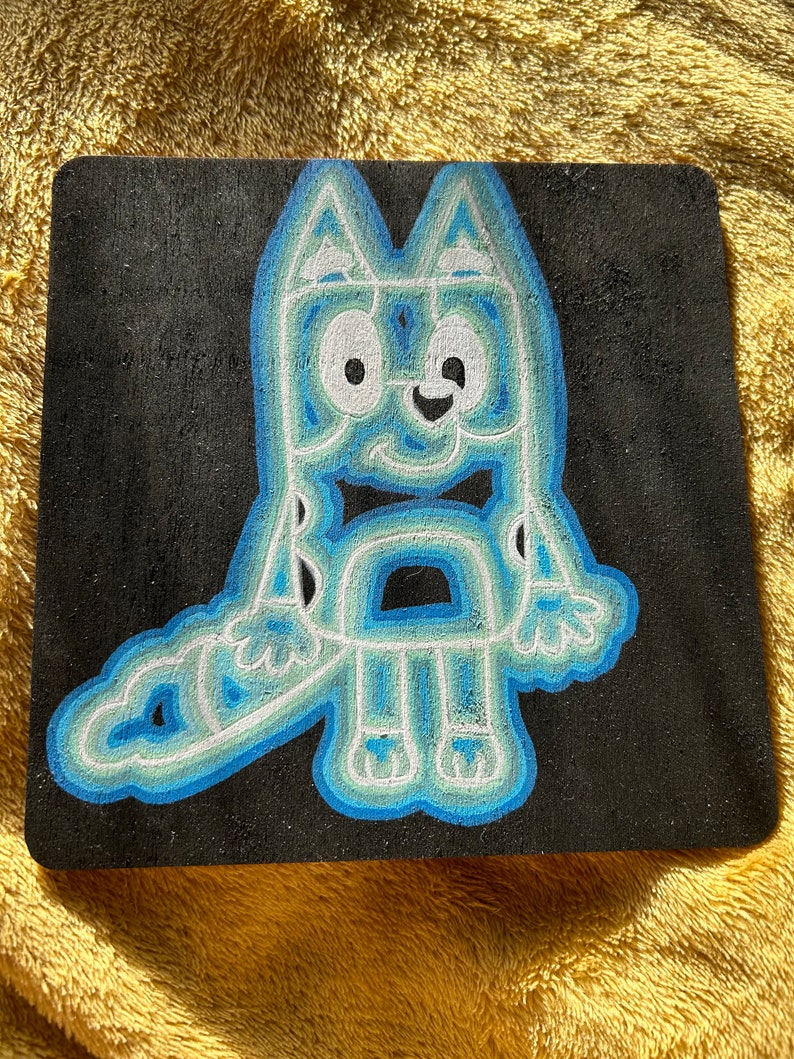 Neon Bluey Painting Cartoon Character Canvas Wood Wall Decor - Etsy