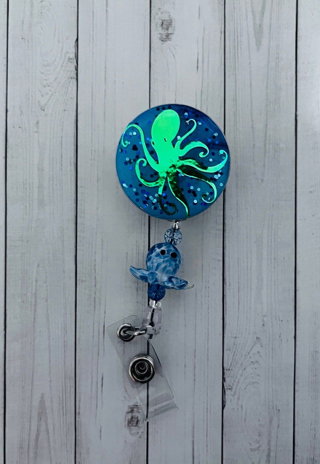 HOLOGRAPHIC Octopus Retractable Badge Reel, Cute Octopus Bead, Teacher ...