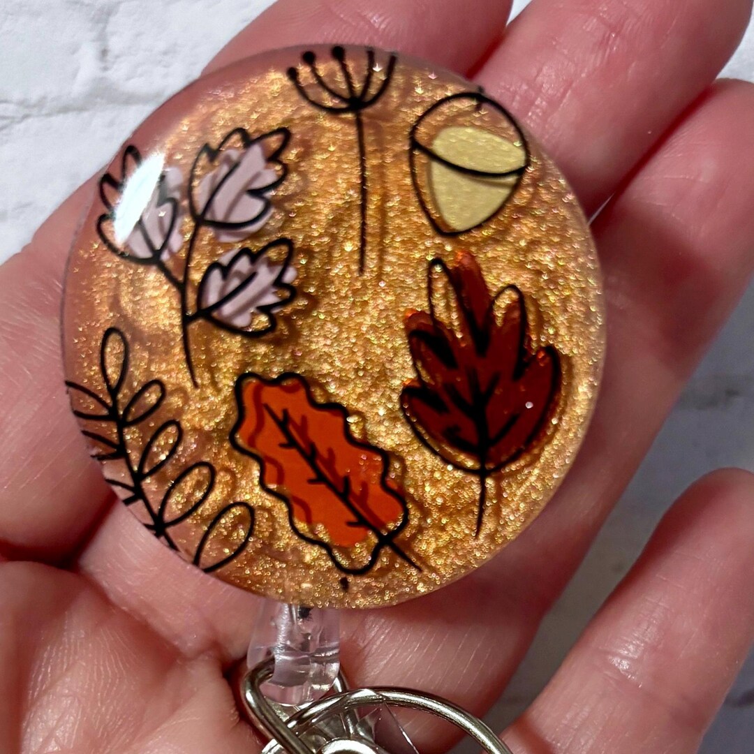 Autumn Leaves Badge Reel: 3D Bronze Fall Colors, Alligator or Belt Clip ...