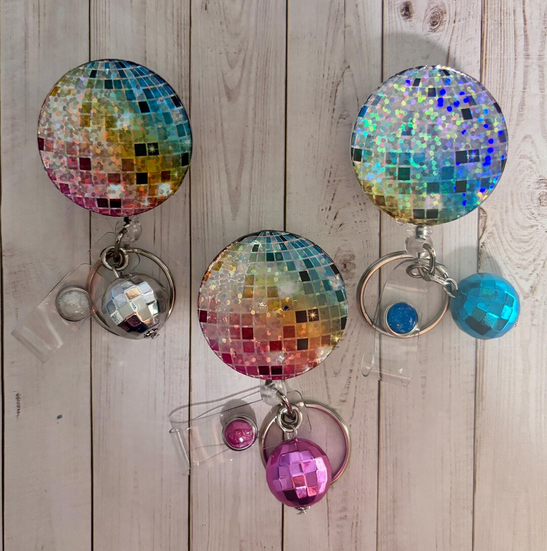 Sparkling Disco Ball Badge Reel/lanyard: Retractable ID Holder - Etsy