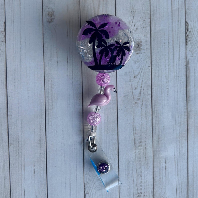 Beautiful Palm Tree Sillouette With Pink Flamingo Bead Retractable ...