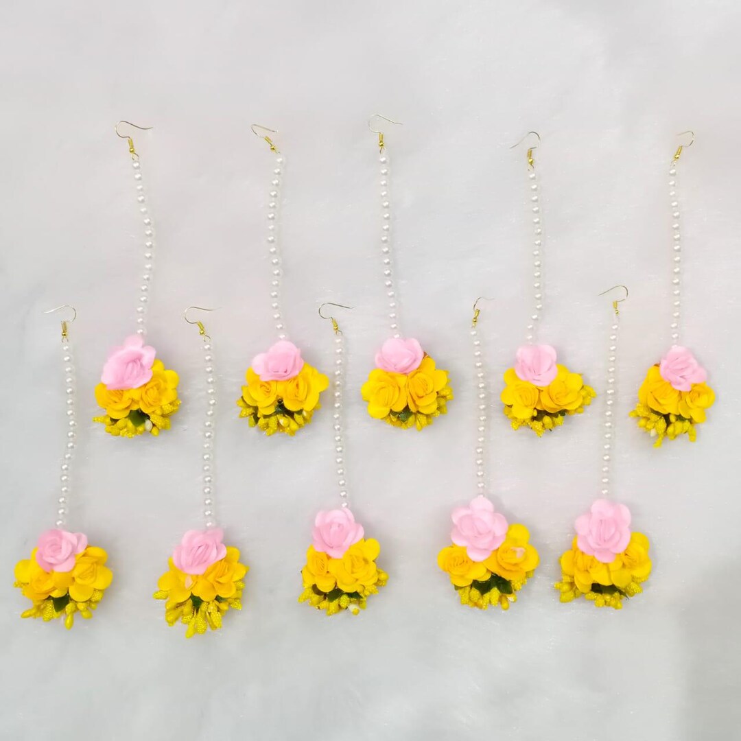 Pack of 10 Floral Yellow and Pink Tikka Set for Haldi, Mehendi, Holud ...