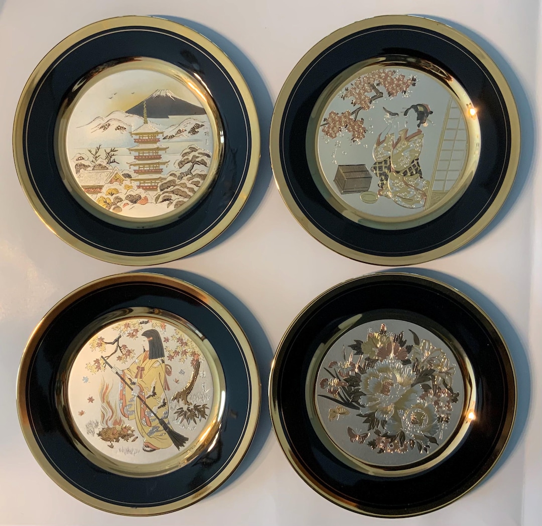 Vintage Japanese ART OF CHOKIN Set of Four Plates 24K Gold Edge - Etsy