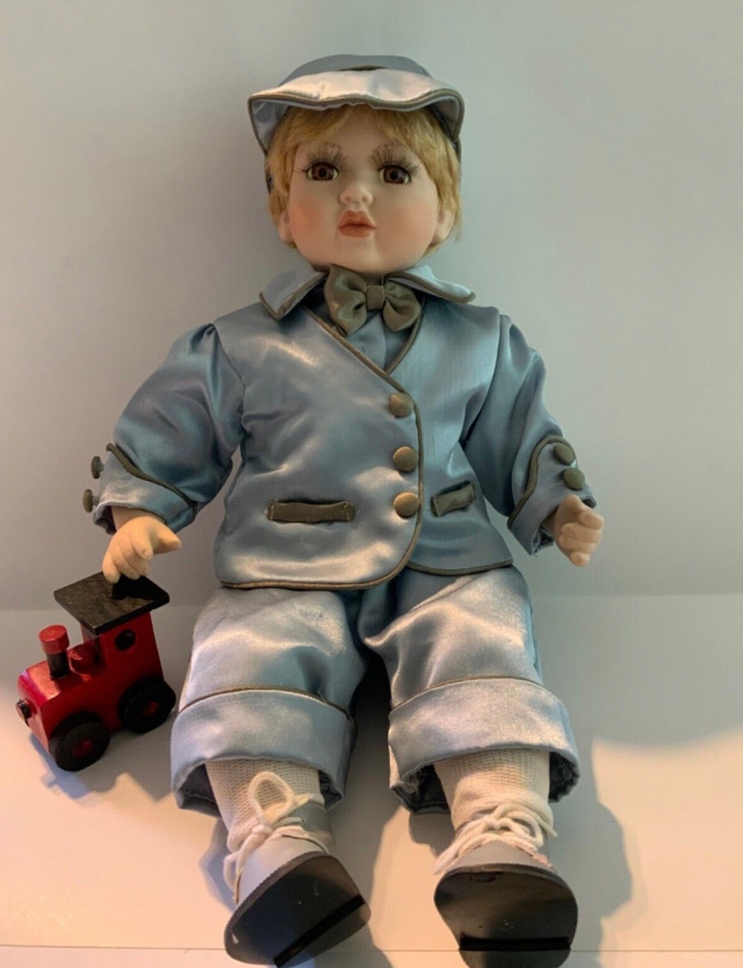 Vintage Porcelain Boy Doll W/toy Train 16 - Etsy