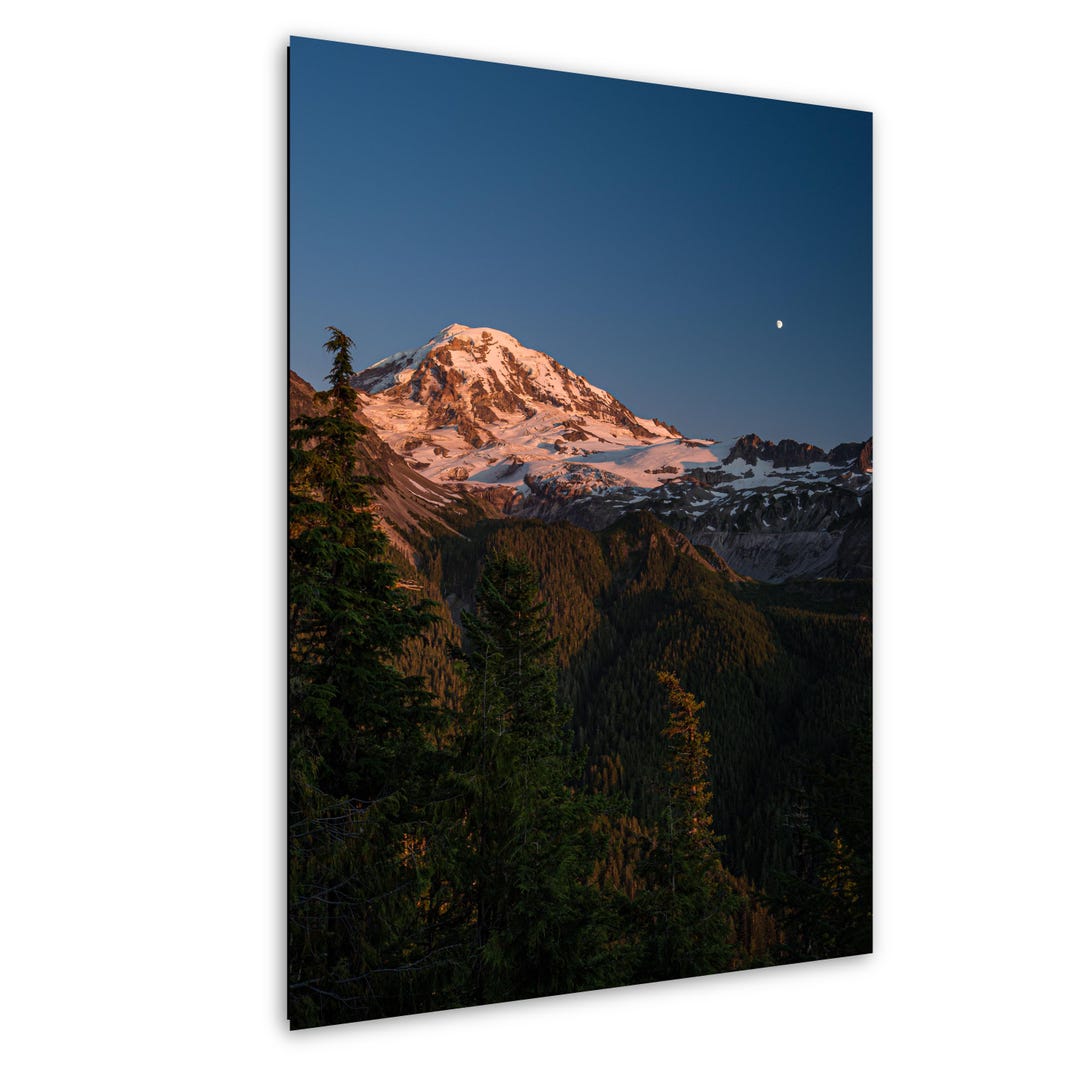 Landscape Photograph of Half Moon Over Mt Rainier at Sunset From Eagle ...