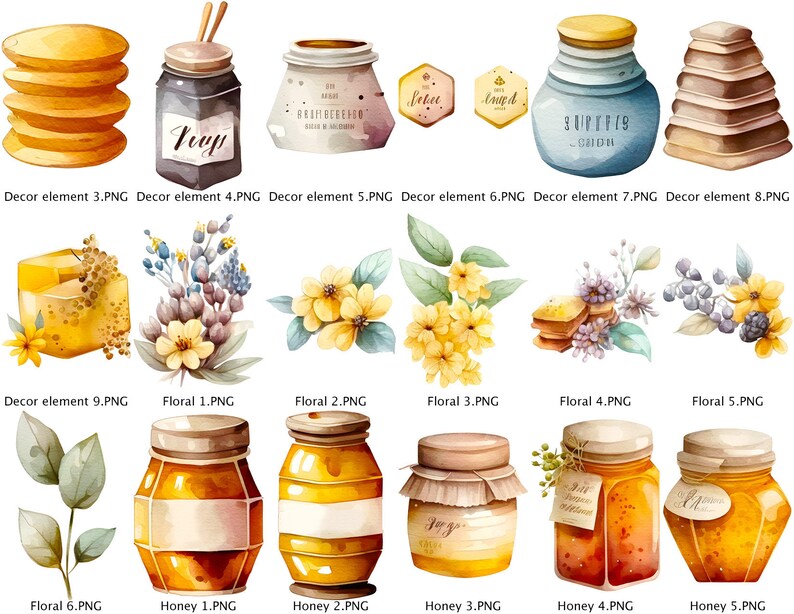 Watercolor Honey Bee Clipart, Spring Garden Bee and Honey Drips Clip ...