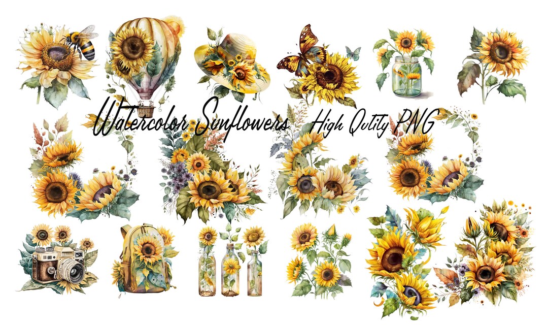 Watercolor Sunflowers Clipart - Fall Sunflower Floral Bouquets ...