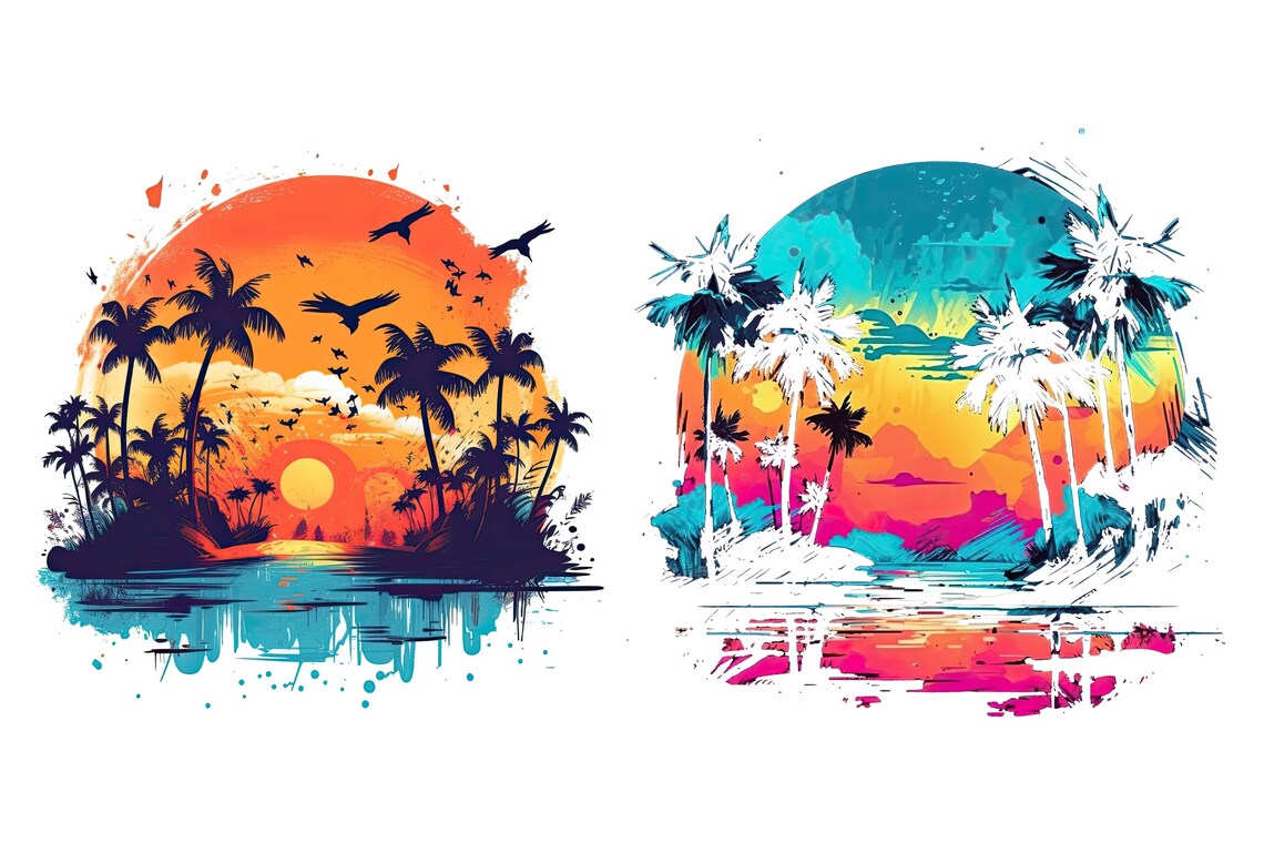 Watercolor Tropical Sunsets Clipart, Sunset PNG, Digital Graphics ...