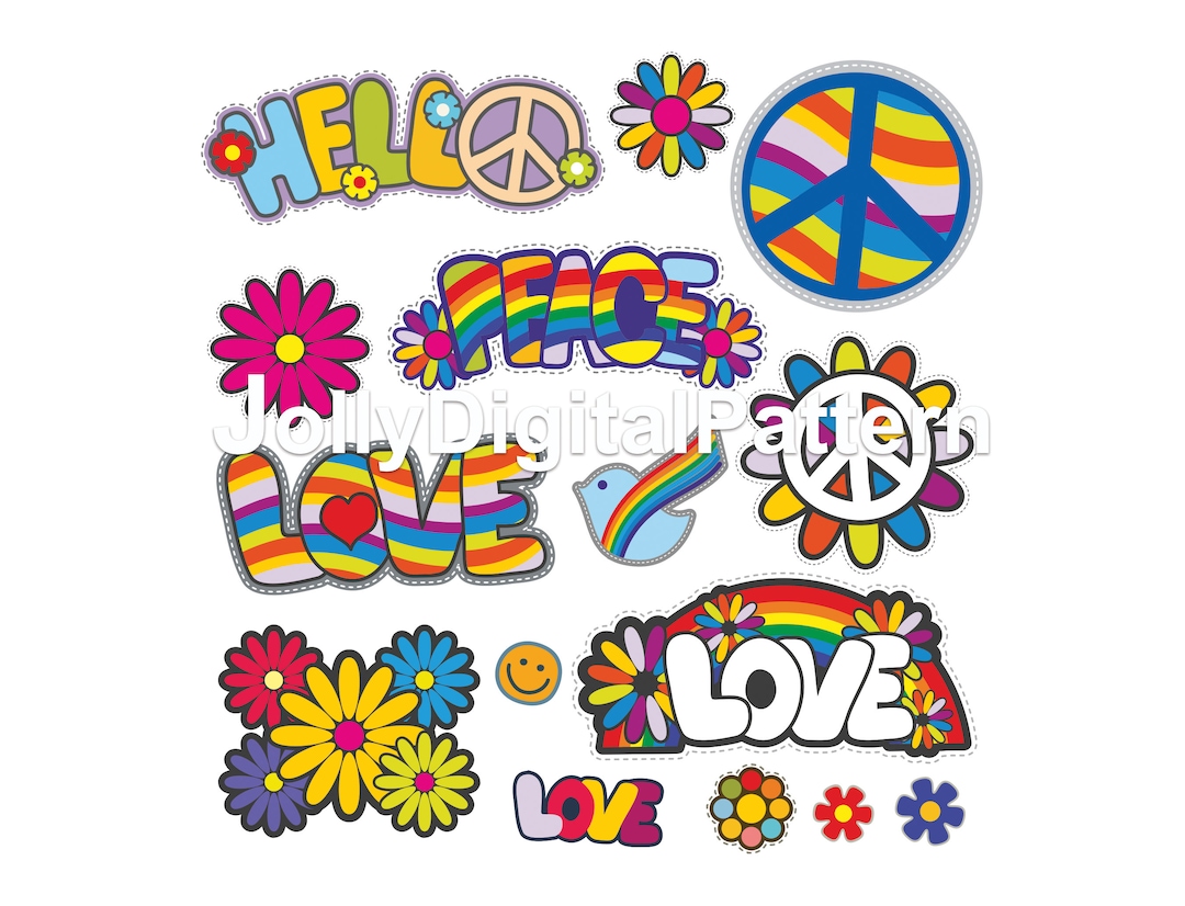 Retro, Hippie Love Peace Daisy 70's Style Vector, Digital Download, PNG ...