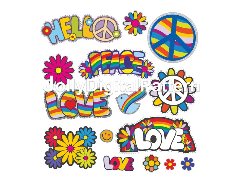Retro, Hippie Love Peace Daisy 70's Style Vector, Digital Download, PNG ...