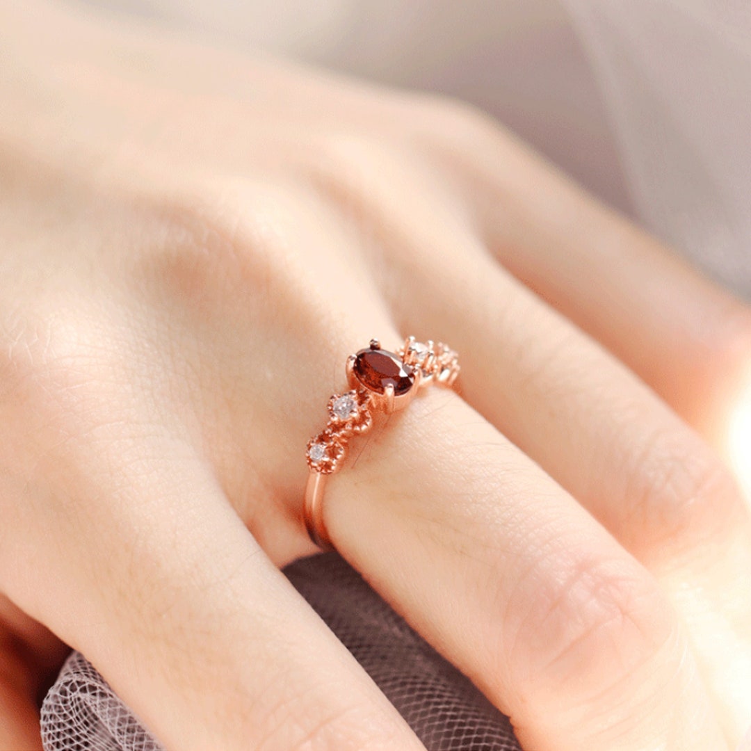 Gold Natural Garnet Ring,red Solitaire Engagement Ring for Women ...