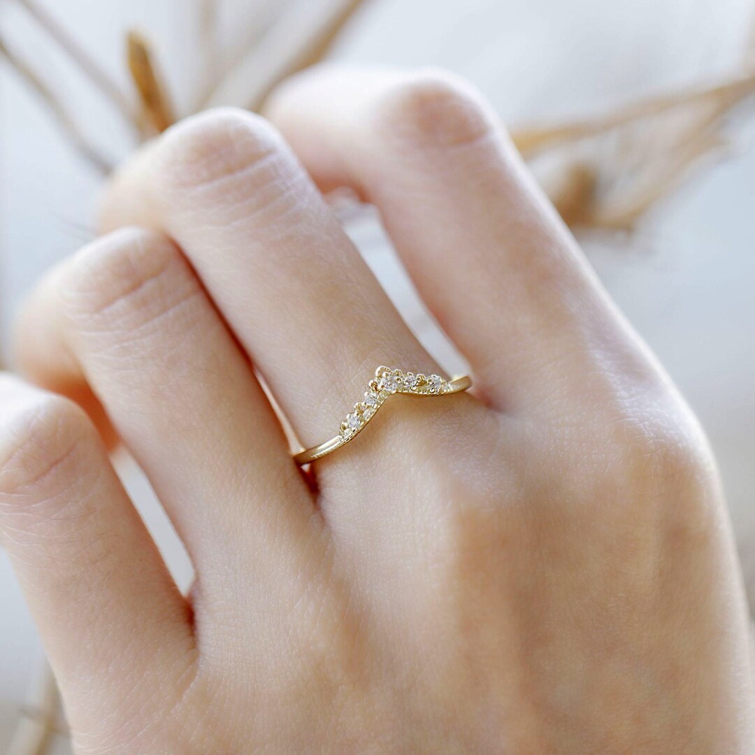 18k Plated Gold Royal Curve Ring,curved Wedding Band Ring Women,v ...