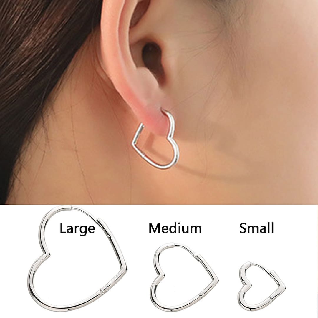 Sterling Silver Heart Hoop Earrings, Love Shaped Hoop Earrings, Heart ...