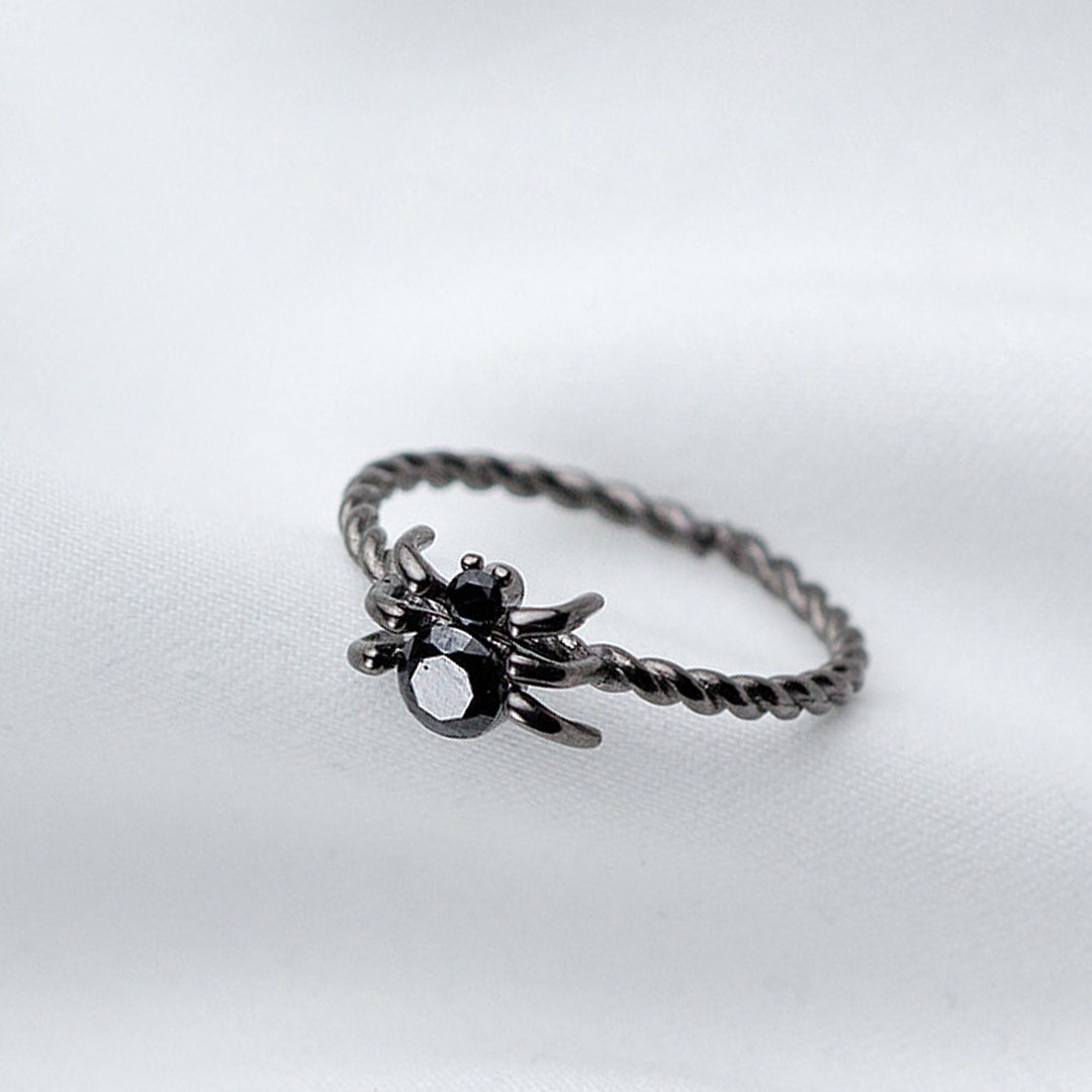 Sterling Silver Black Spider Ring Insect Ring Bugs Twist - Etsy