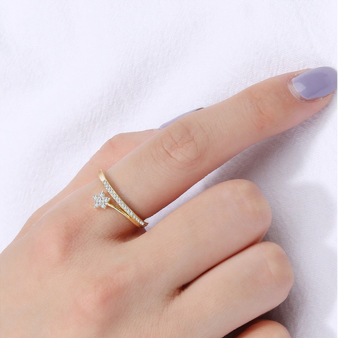 CZ Flower Open Ring 925 Sterling Silver Floral Ring,silver/gold ...