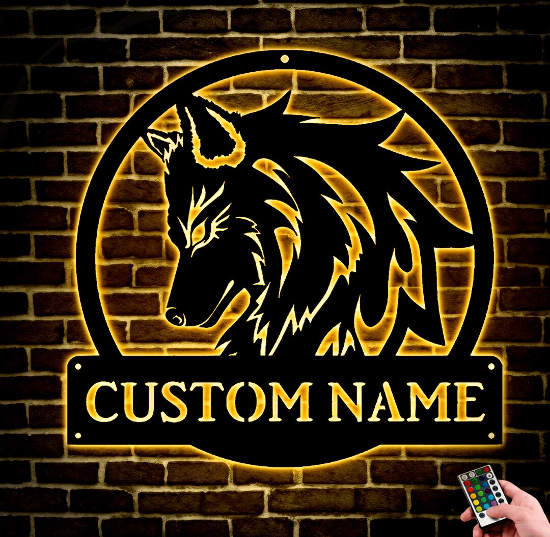 Personalized Wolf Monogram Metal Sign Art With Led Lights - Etsy