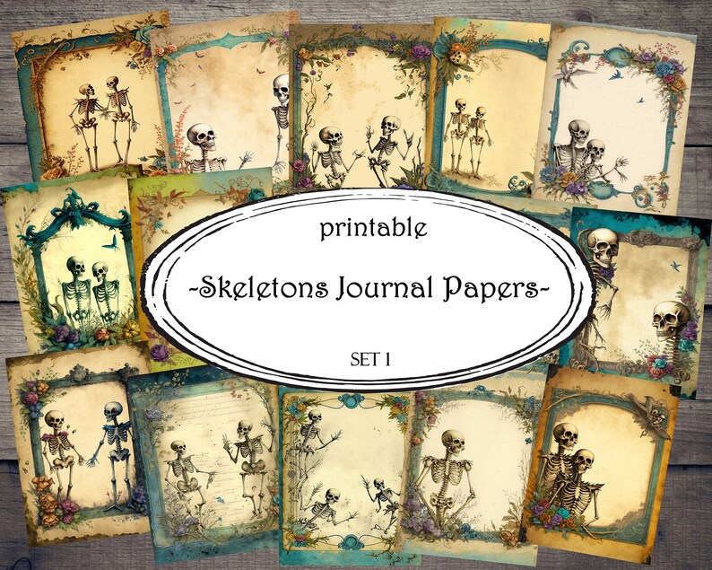 Printable Skeletons Journal Papers Scrapbooking Pages Junk - Etsy