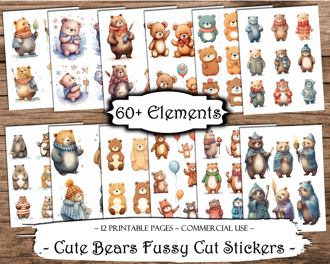 Cute Bears Fussy Cut Printable Stickers, Junk Journal Printable ...