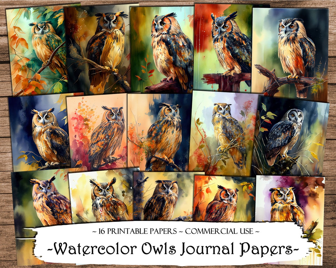 Watercolor Owls Journal Papers: Scrapbook Ephemera (digital Paper) - Etsy