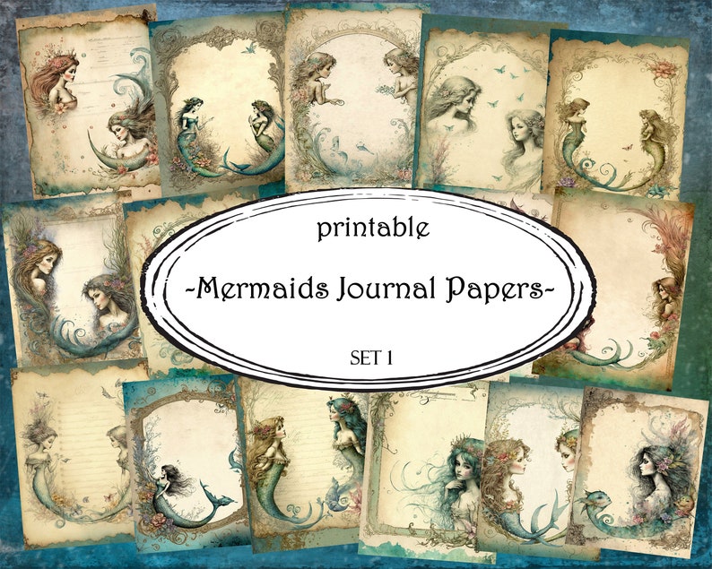 Printable Mermaids Journal Papers Scrapbooking Pages Junk - Etsy