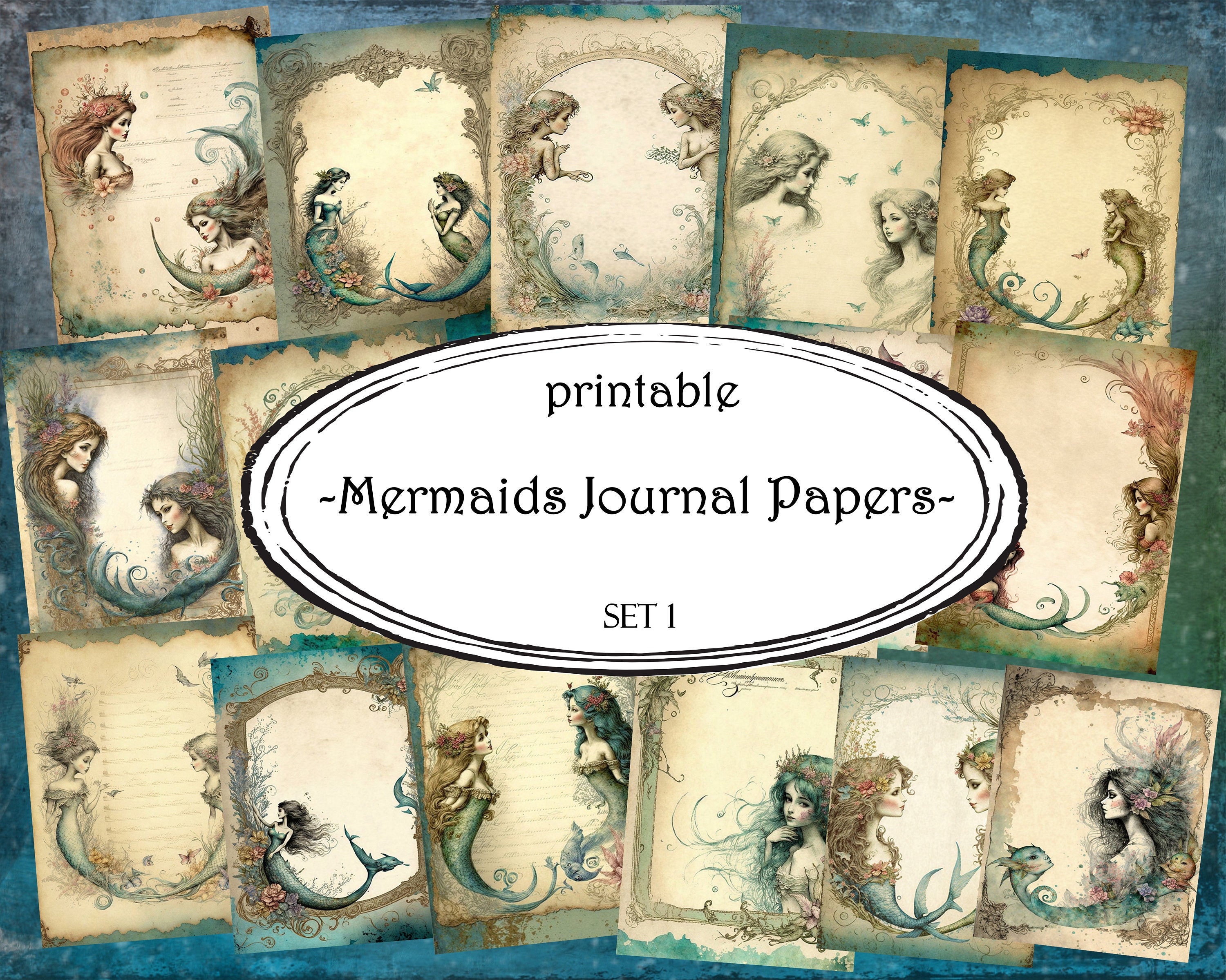 Printable Mermaids Journal Papers Scrapbooking Pages Junk - Etsy