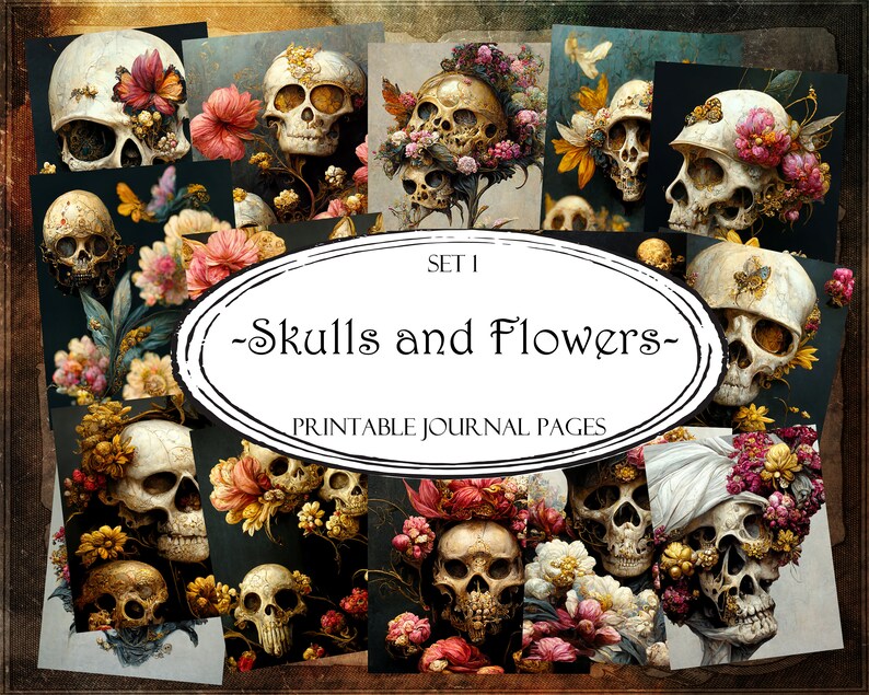 Skulls and Flowers Printable Journal Pages Scrapbooking - Etsy