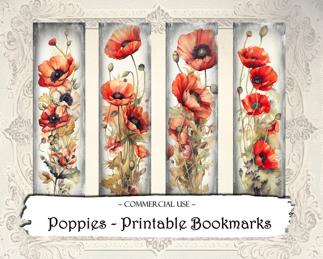 Poppies Printable Bookmarks: Junk Journal Ephemera (digital Download ...