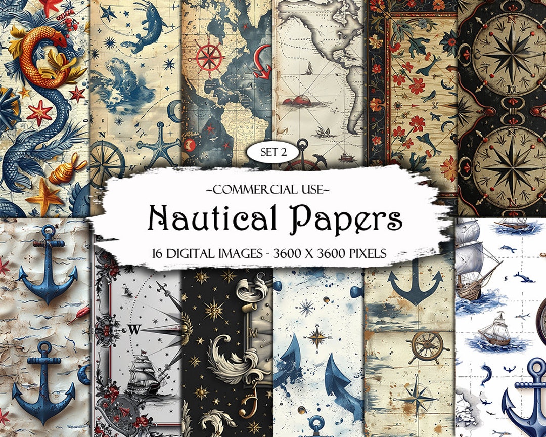 Nautical Papers, Digital Papers, Printable Papers, Junk Journal Kit ...
