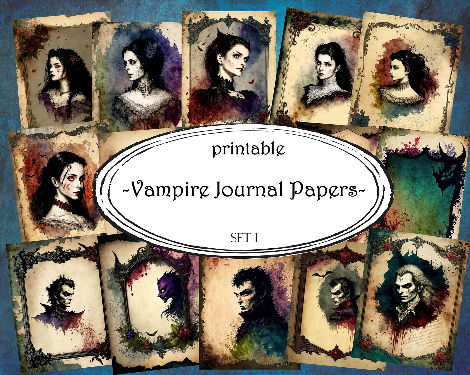 Printable Vampire Journal Pages: Gothic Scrapbook Ephemera (digital ...