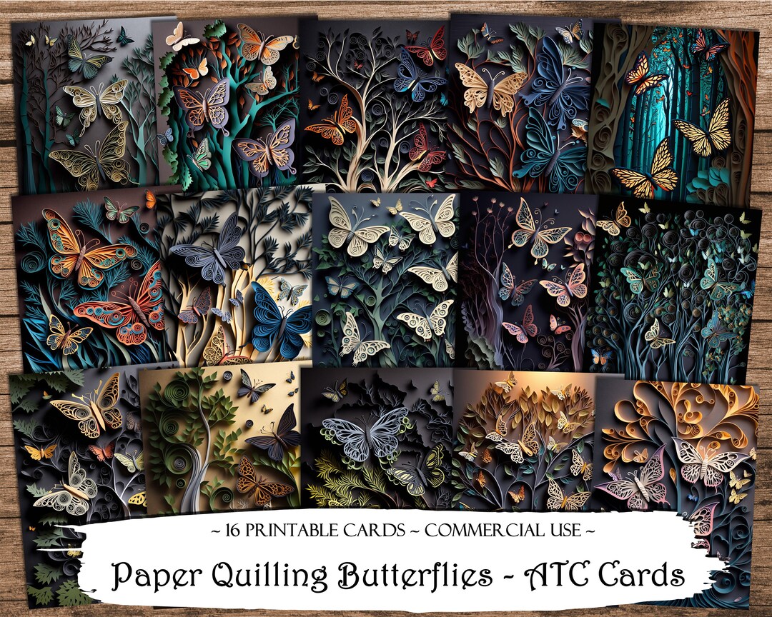 Paper Quilling Butterflies ATC Cards, Junk Journal Cards, Digital Paper ...