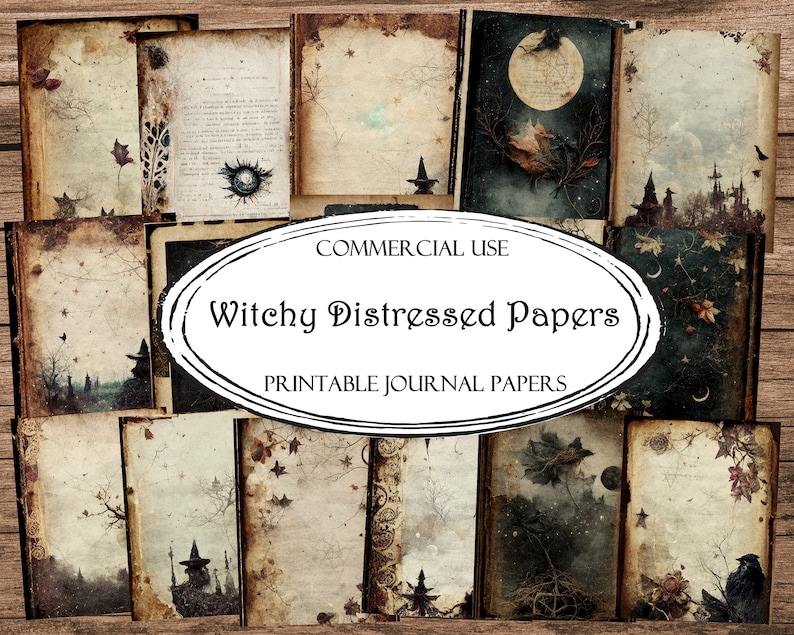 Witchy Distressed Journal Papers: Printable Scrapbook Ephemera (digital ...