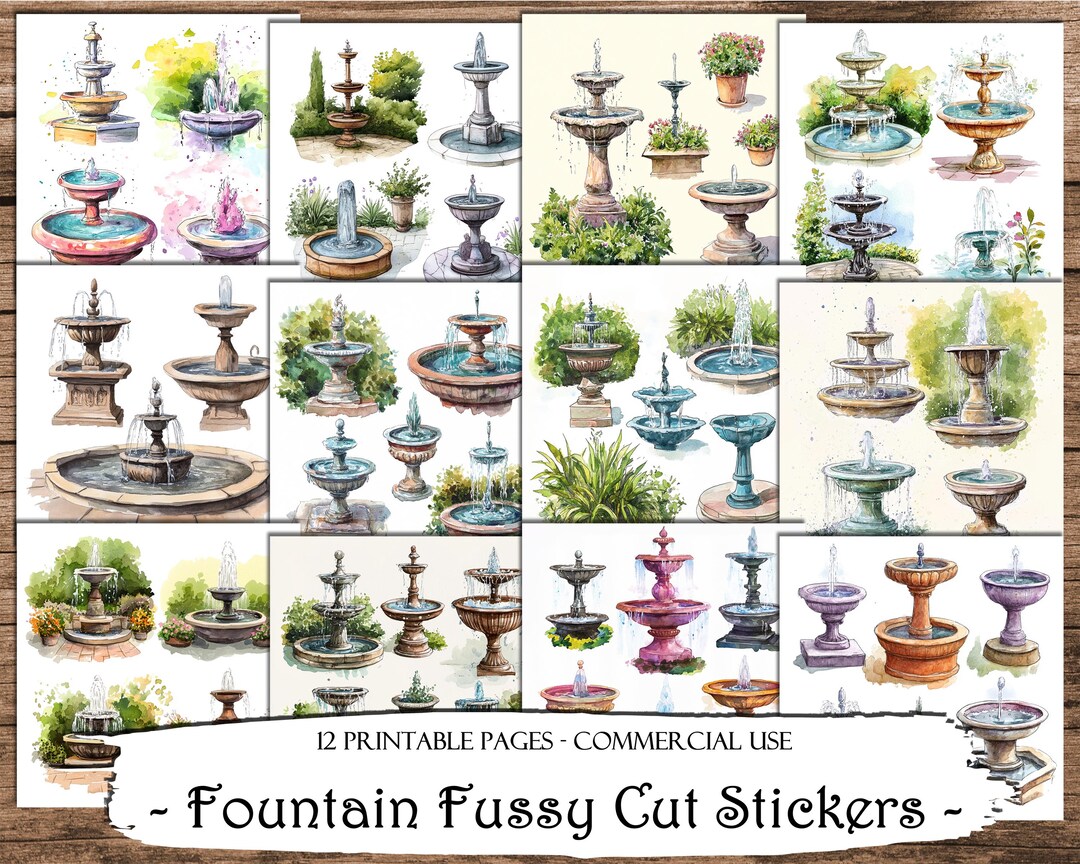 Fountain Fussy Cut Stickers: Printable Ephemera for Junk Journals ...