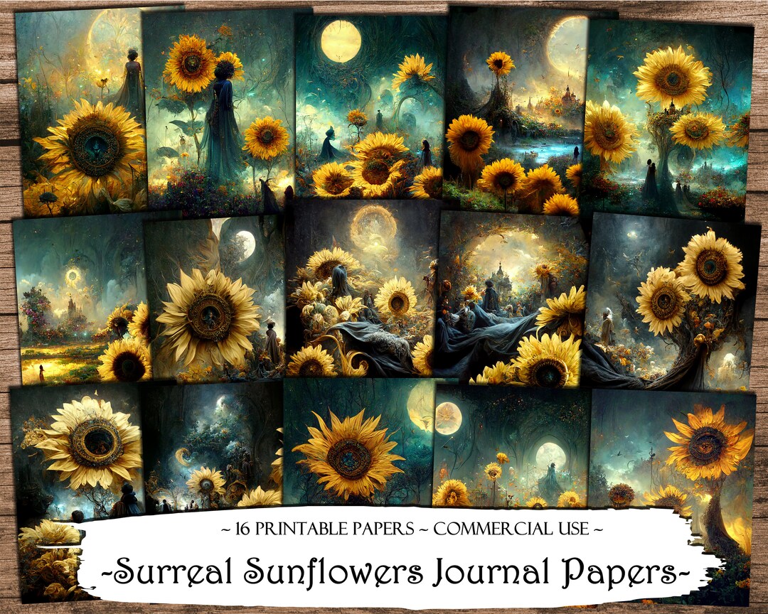 Surreal Sunflowers Journal Papers, Scrapbooking Pages, Junk Journal ...
