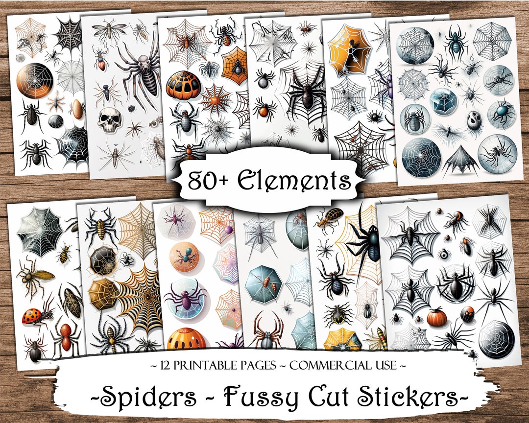 Spiders Fussy Cut Printable Stickers, Junk Journal Printable Ephemera ...