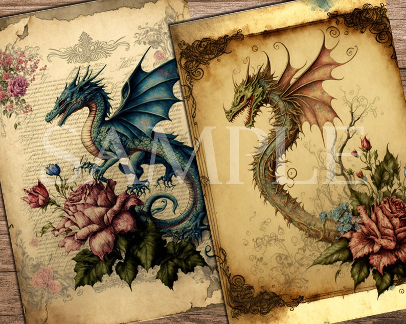 Shabby Dragon Cards Junk Journal Cards Digital Paper - Etsy