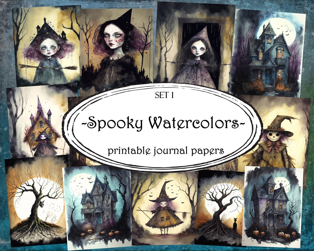Spooky Watercolor Printable Papers: Junk Journal Ephemera (digital ...