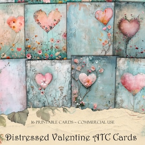 Distressed Valentine Cards: Printable Junk Journal & ATC Cards (digital ...