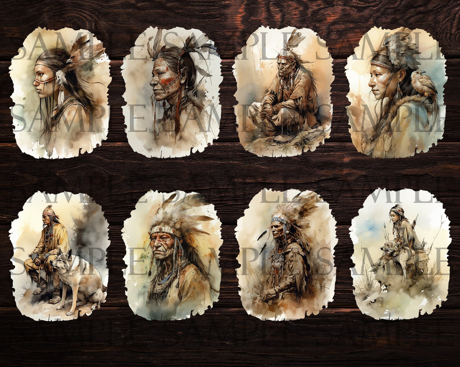 Native Americans Clip Art: Watercolor PNG Graphics (digital Download ...