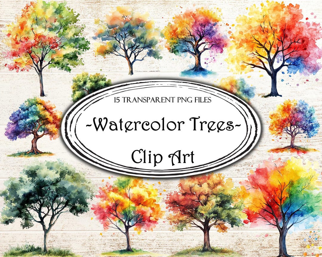 Watercolor Trees Clip Art, PNG Transparent Files, Clipart Graphics ...